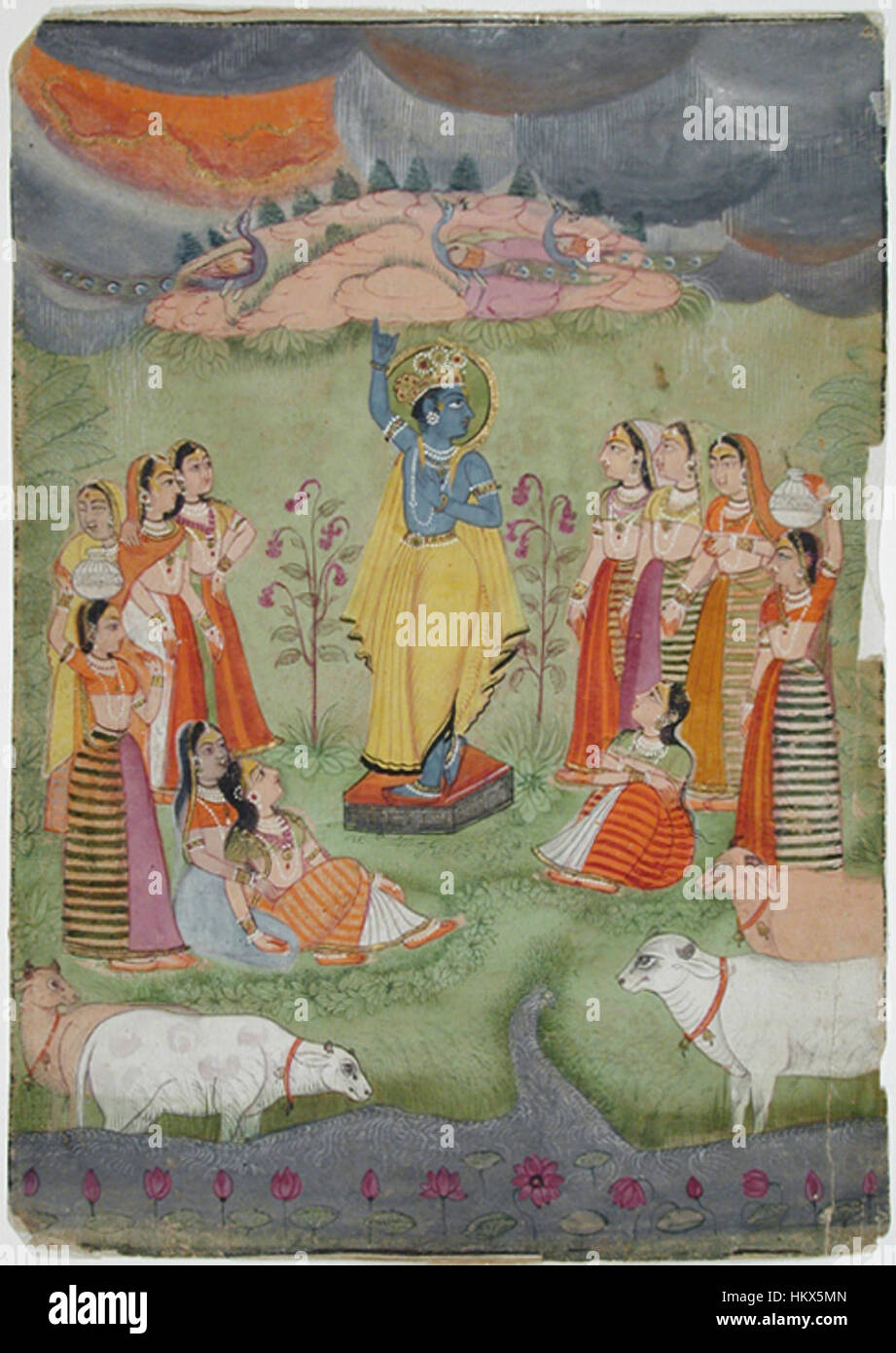 This artwork depicts the Giri-Govardhana, a sacred hill from Hindu ...