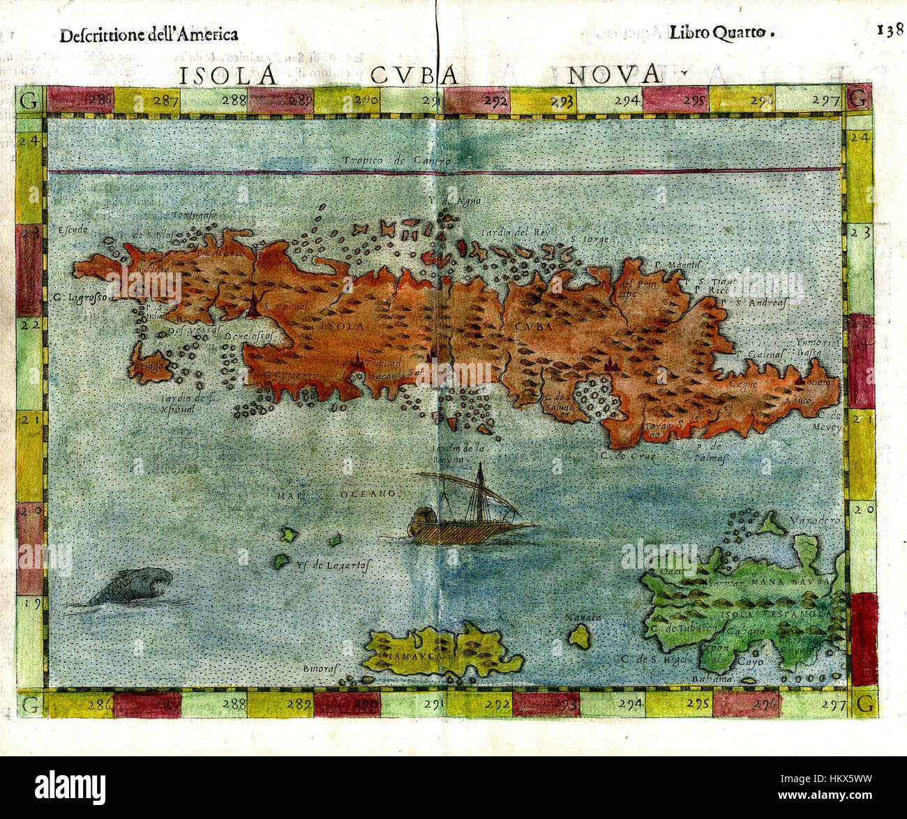 This 1562 map by Girolamo Ruscelli features the Caribbean islands of ...