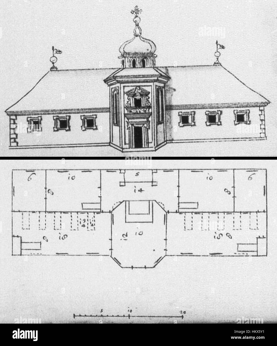 This historical painting depicts Gisleni Hospital in Warsaw, showcasing ...