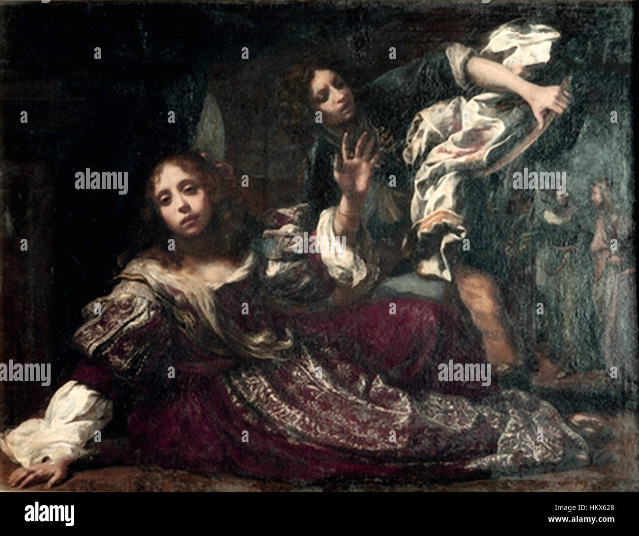 A historical painting by Ficherelli depicting Giulia receiving the ...