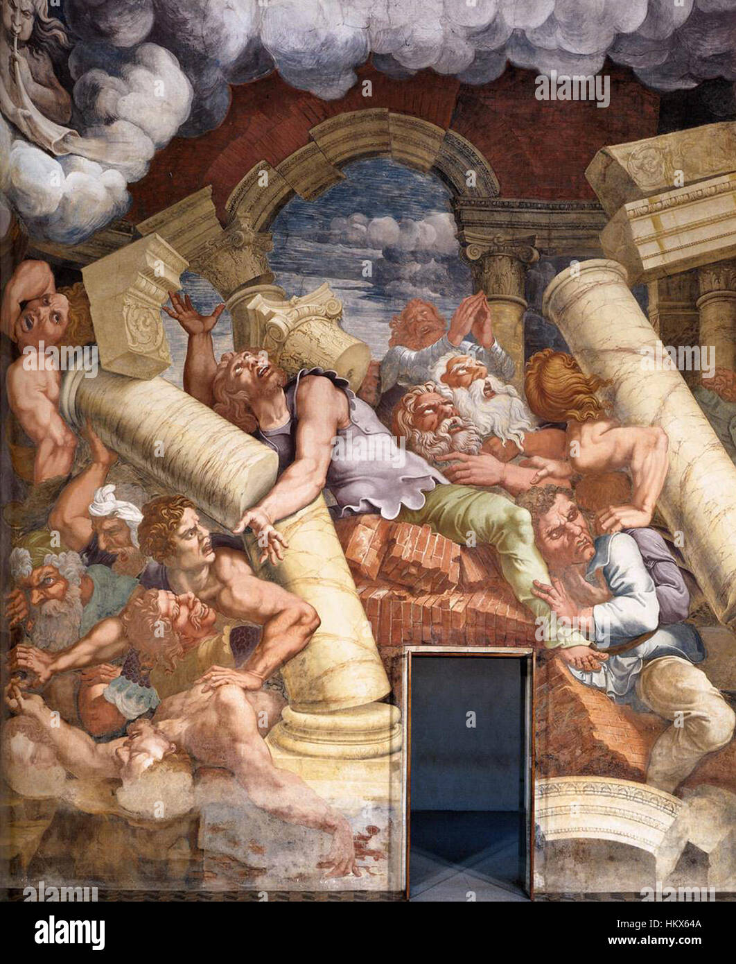 The fresco by Giulio Romano, detailing the north wall of a historical ...