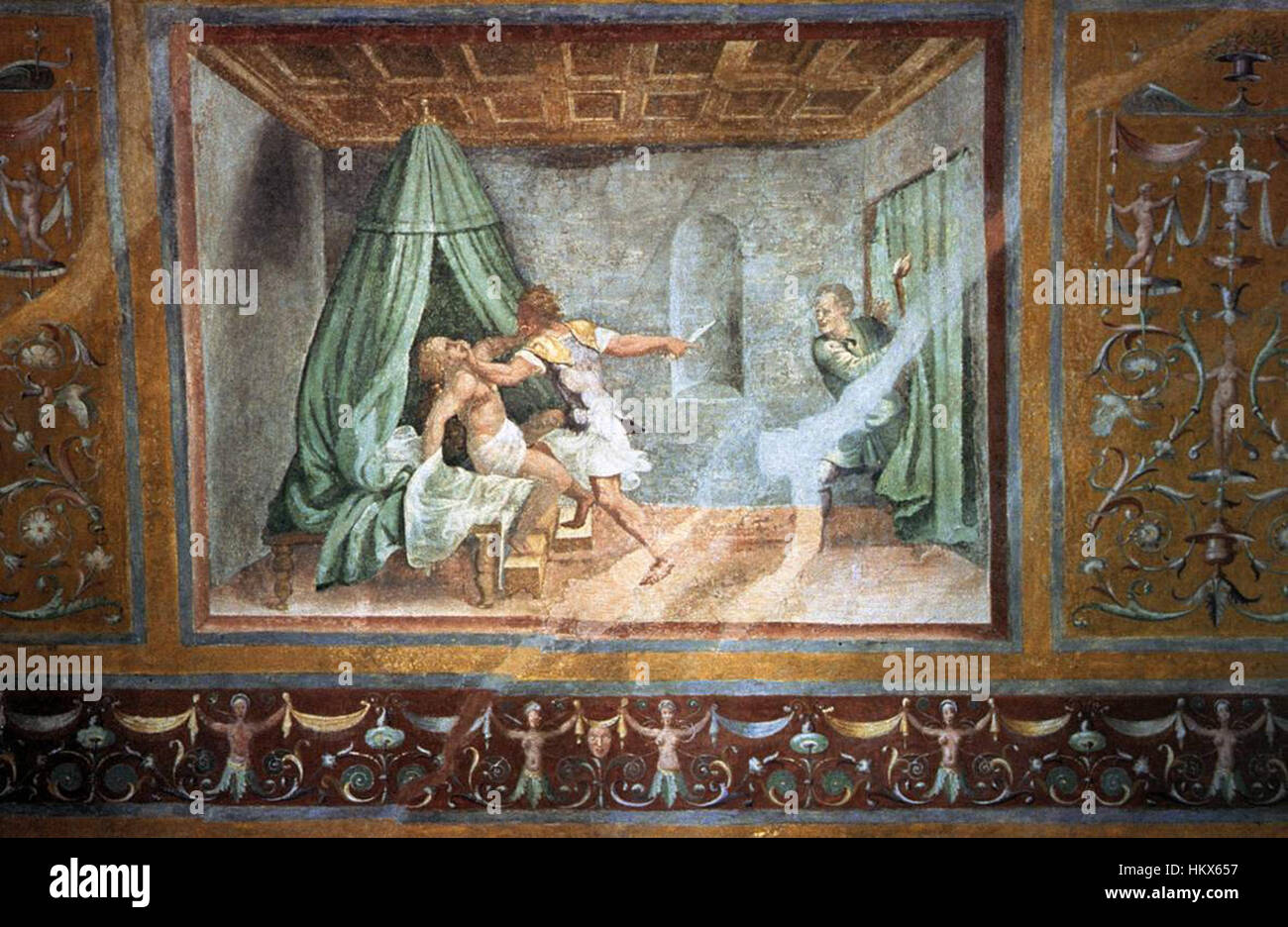 An oil painting by Giulio Romano depicting the tragic story of Tarquin and Lucretia from Roman ...