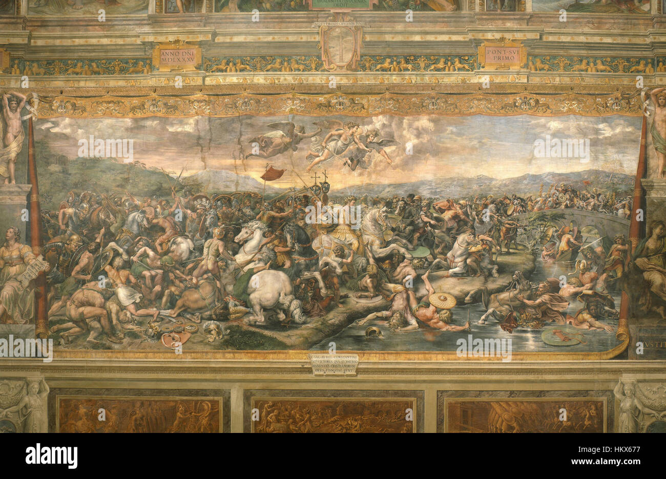 Giulio Romano's 'The Battle of the Milvian Bridge' depicts the decisive battle in 312 AD between ...