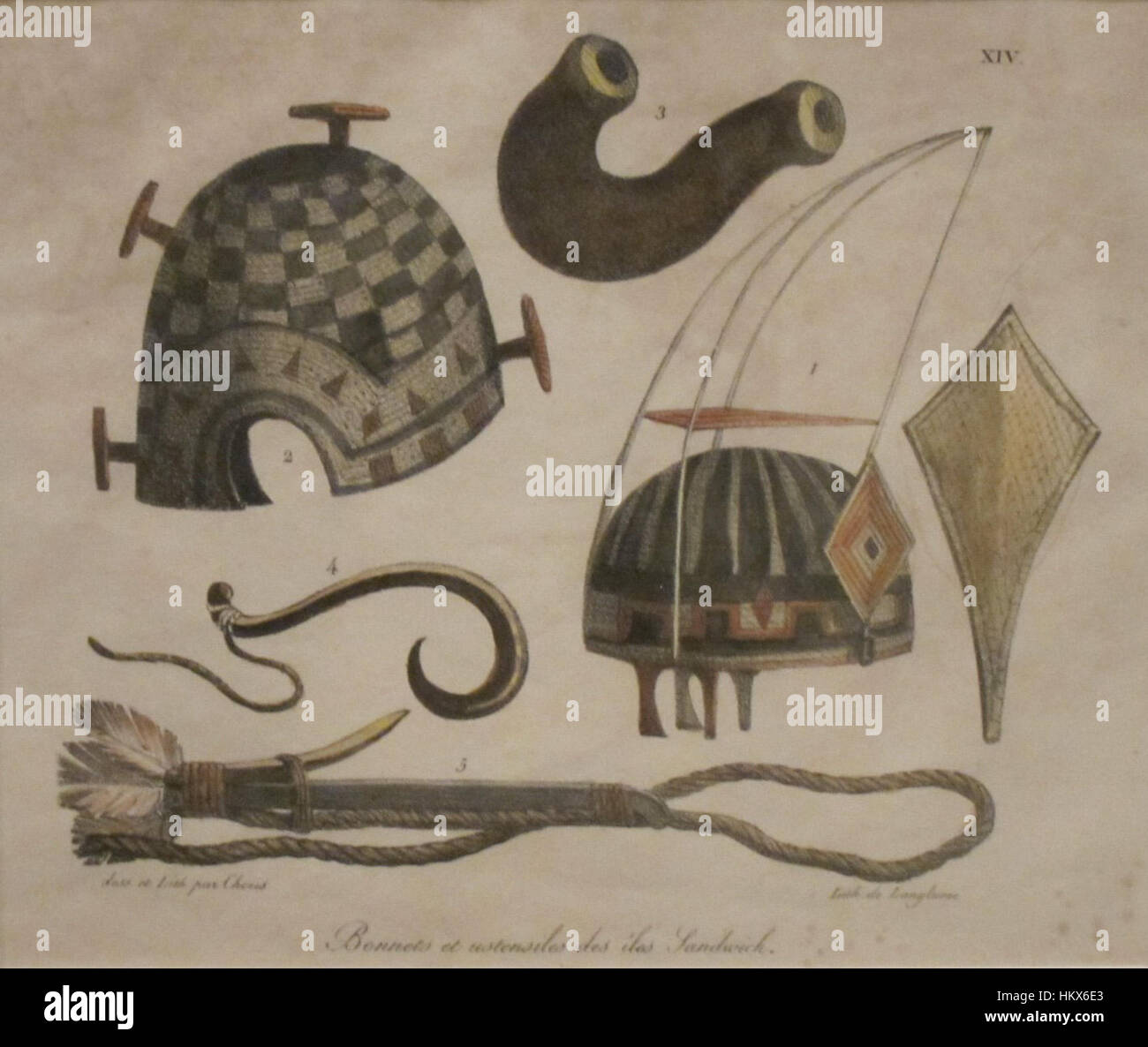 Louis Choris' painting 'Helmets and Tools from the Sandwich Islands ...