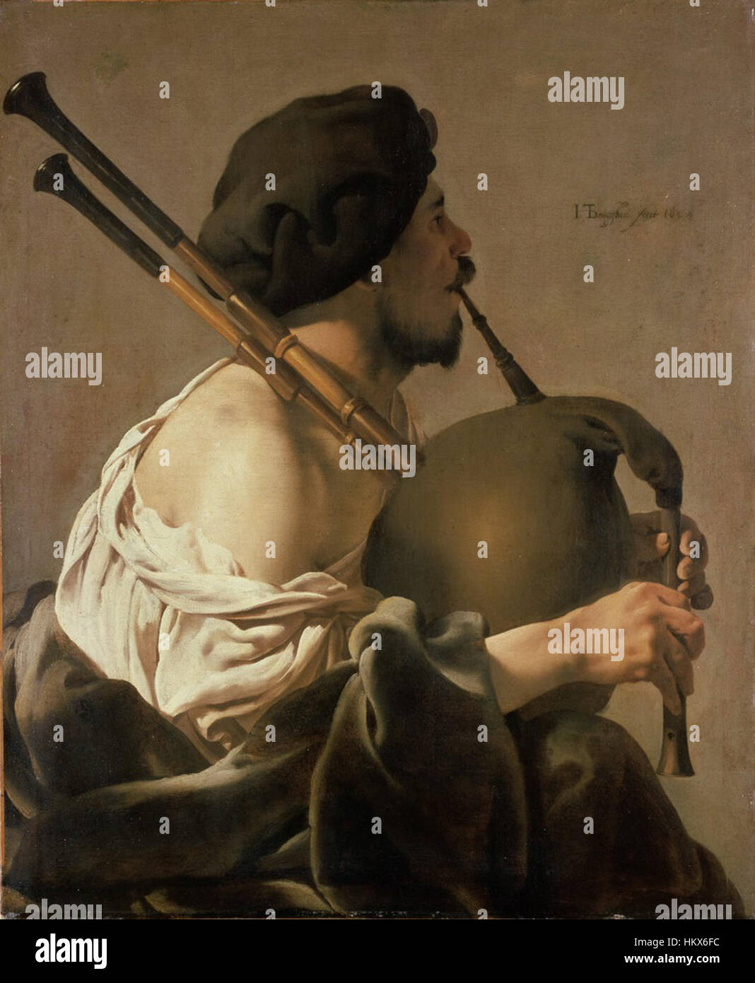 Hendrick ter Brugghen's 'Bagpipe Player' is a notable 17th-century Dutch painting, known for its ...