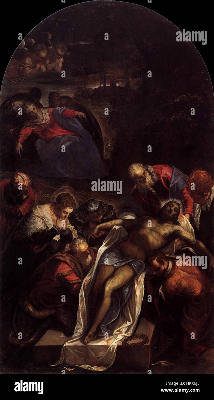 Jacopo Tintoretto's 'Entombment' is a dramatic oil painting showcasing ...