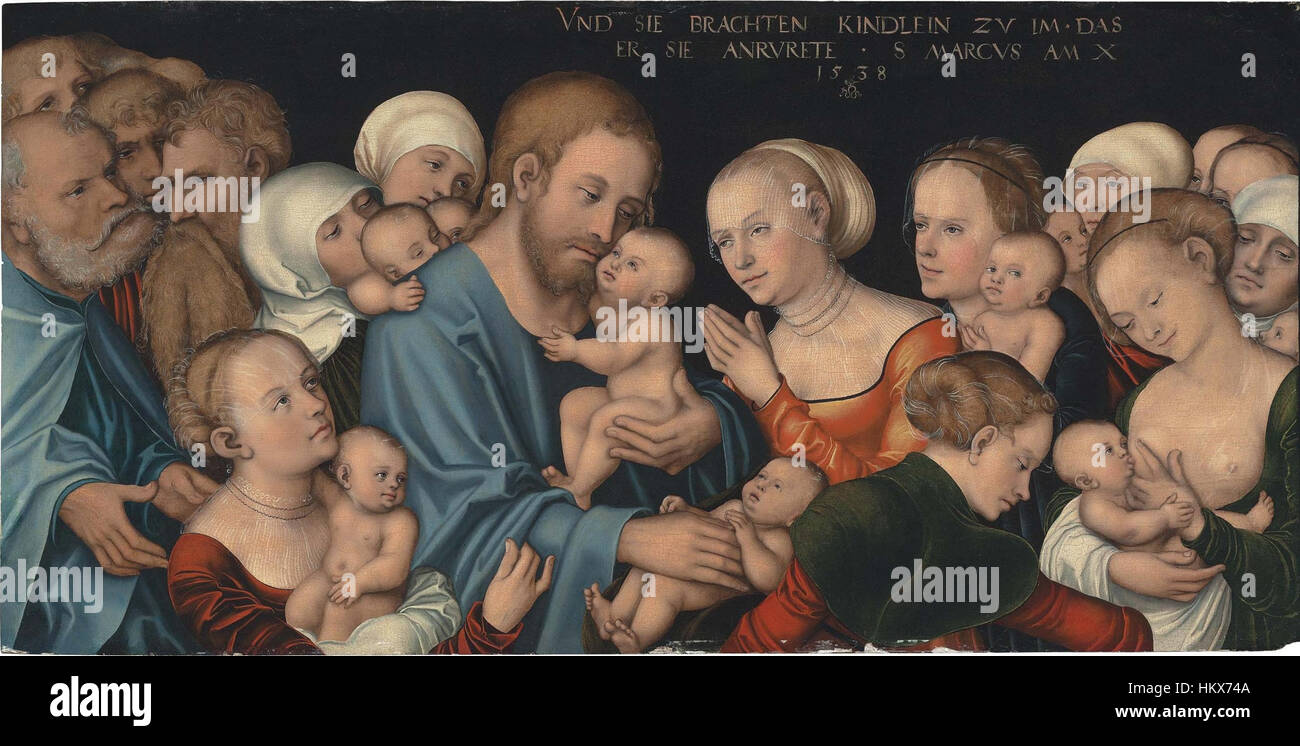 Lucas Cranach the Youngerâ€™s painting 'Christus segnet die Kinder' (1538) portrays Christ ...