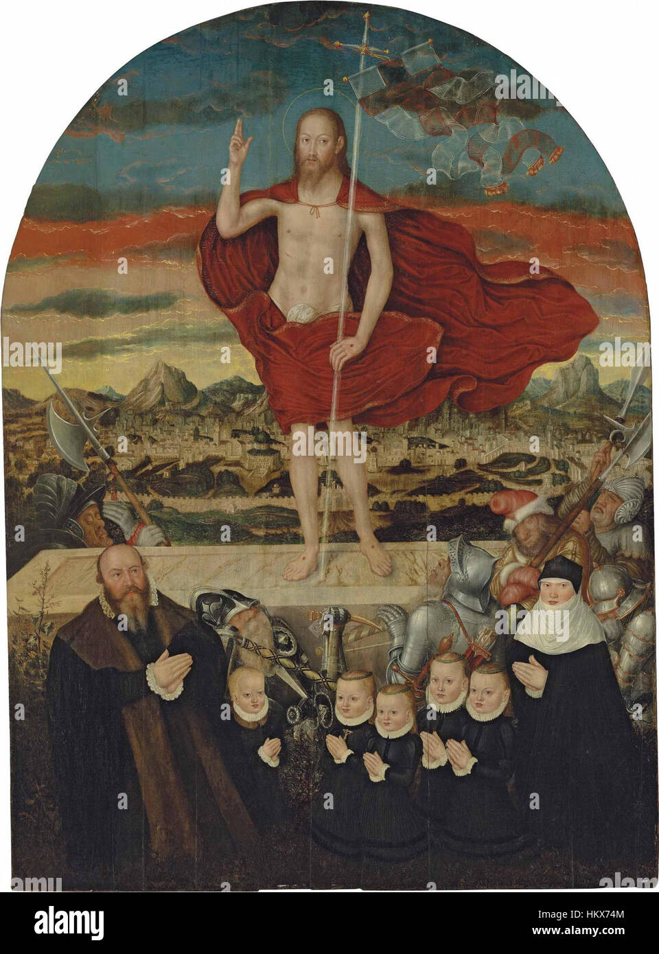 Lucas Cranach the Younger’s 'Der auferstandene Christus' (The Risen Christ) portrays the ...