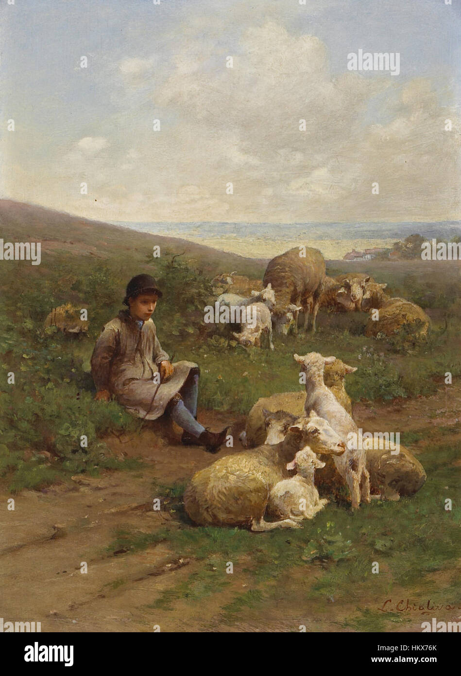 Luigi Chialivaâ€™s painting *A Young Shepherd with His Flock* captures ...