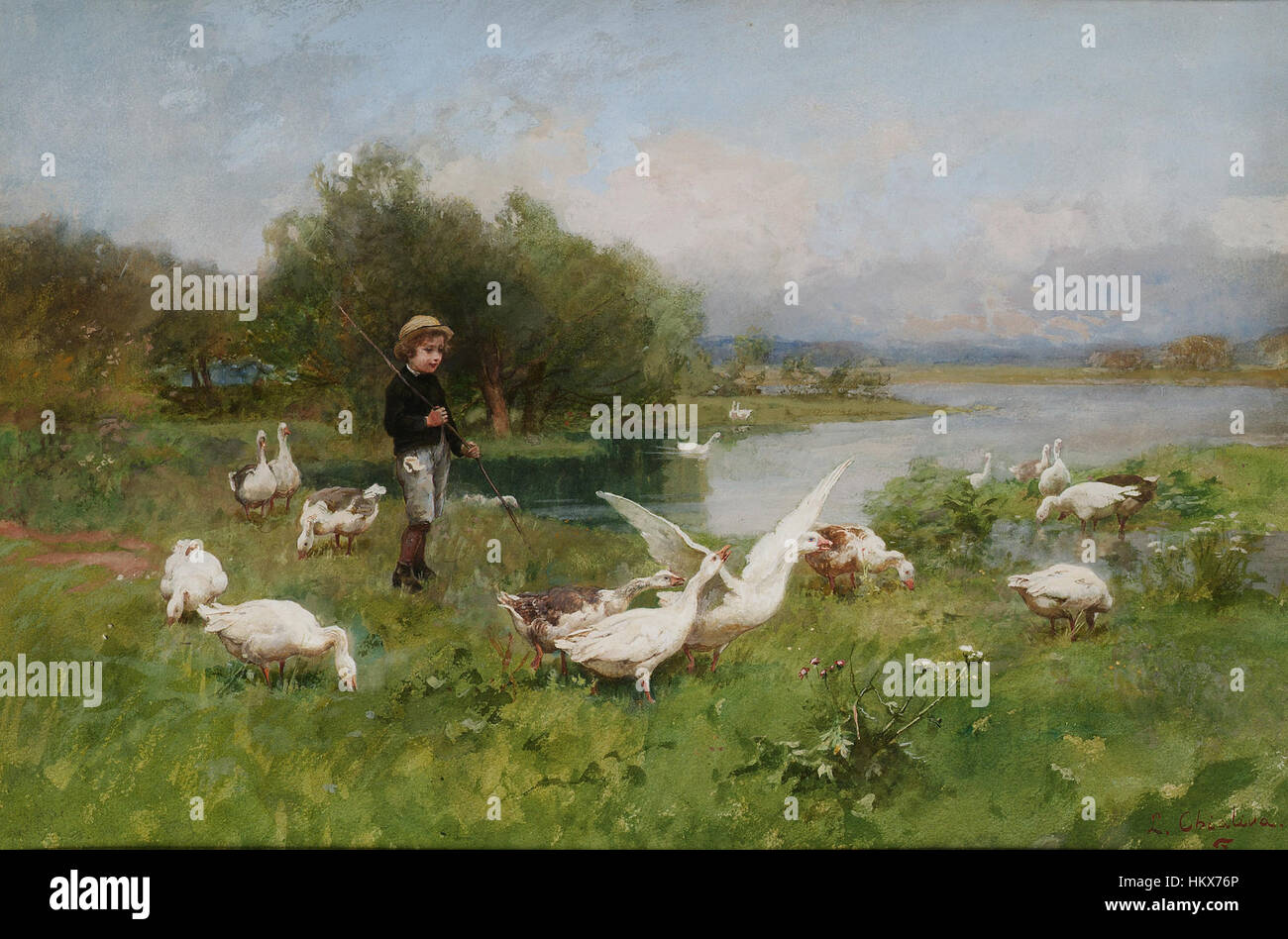 Luigi Chialiva - Young boy tending geese Stock Photo - Alamy