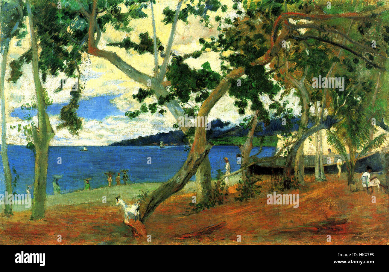 A painting by Paul Gauguin, showcasing his characteristic use of vivid ...