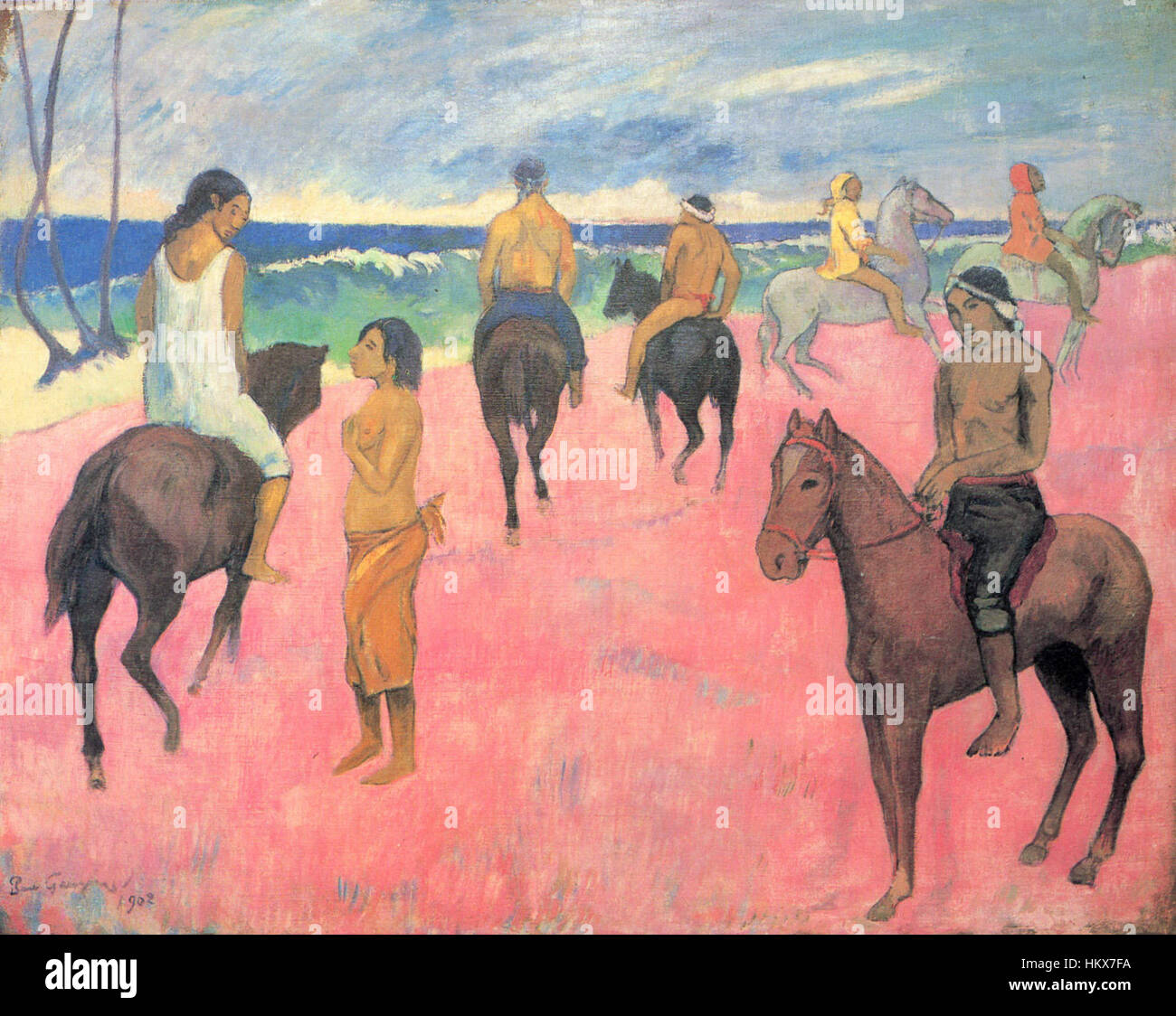 This painting by Paul Gauguin reflects his signature style, blending ...