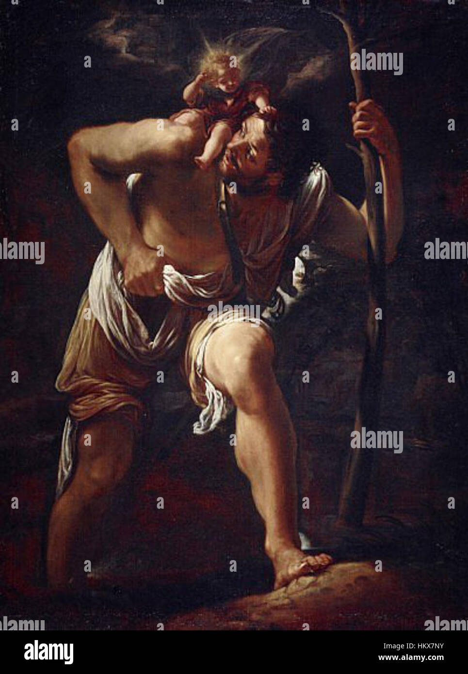 This classic depiction of Saint Christopher shows him carrying the ...