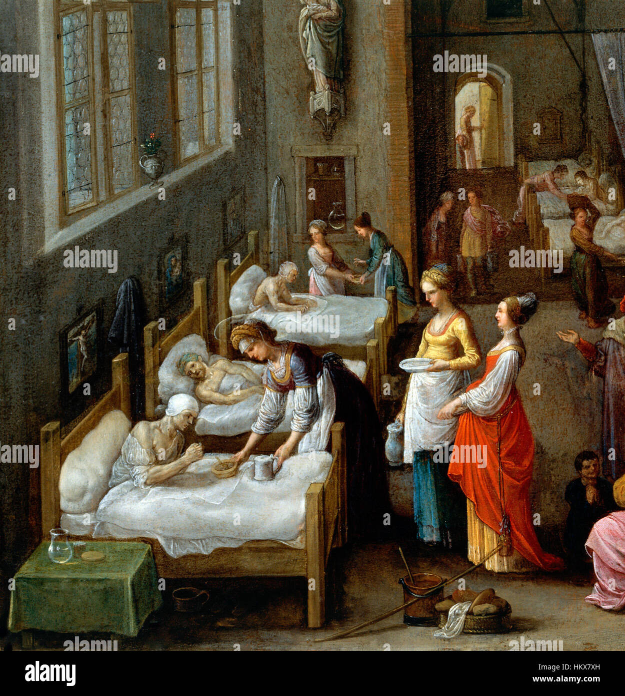 This historical image shows St. Elizabeth of Hungary visiting a ...
