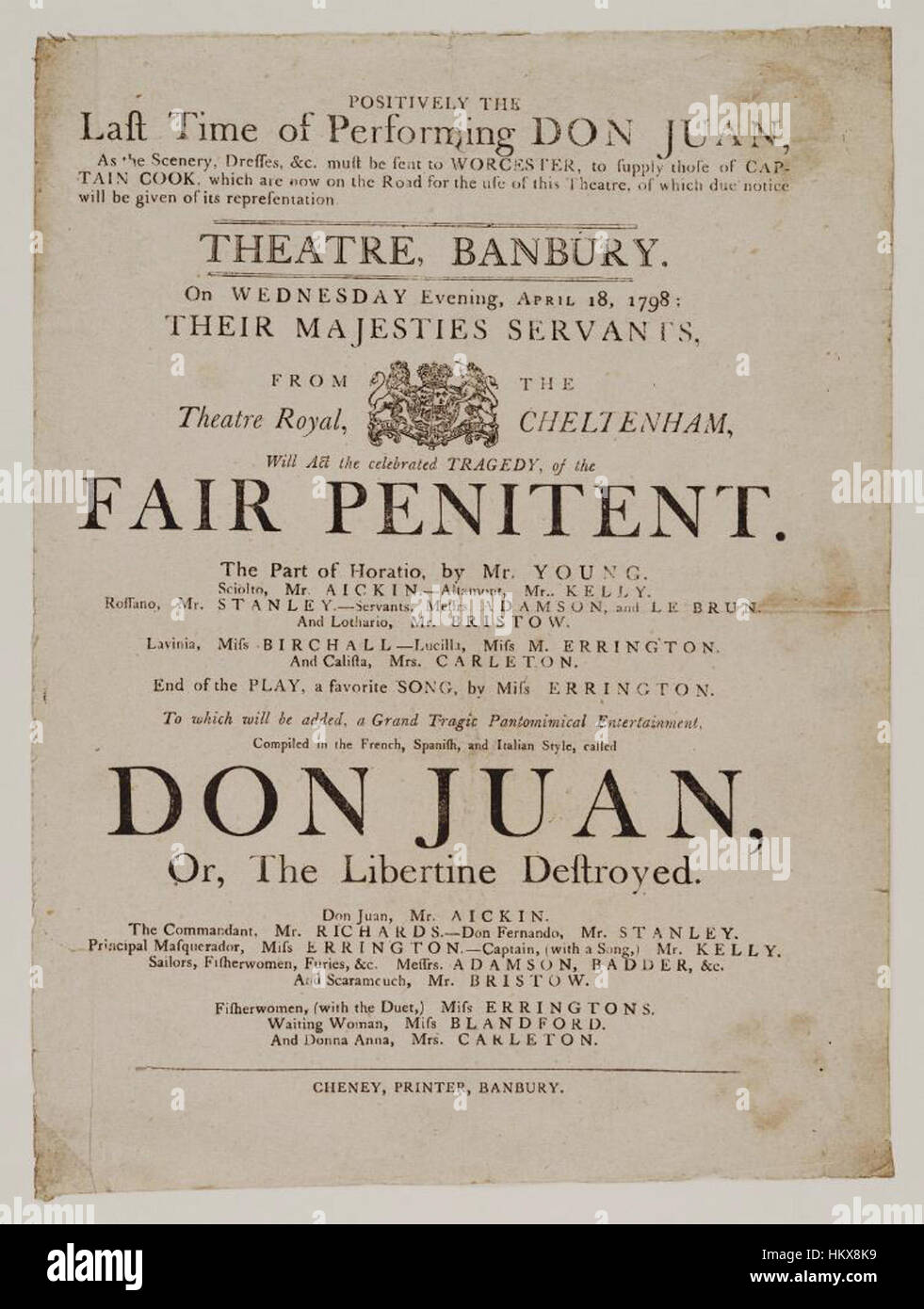 The Bodleian Libraries preserve a 1798 playbill announcing a ...