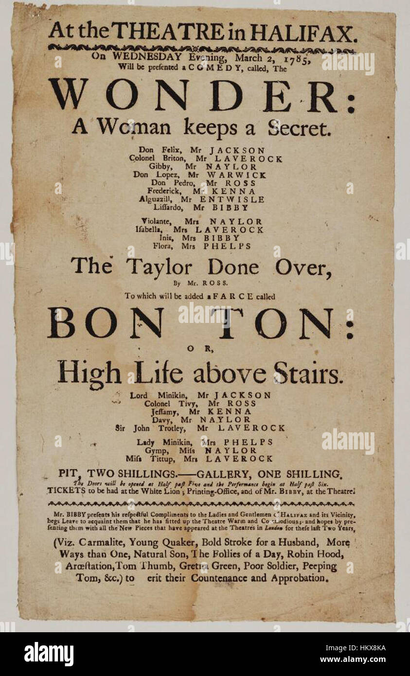 This 1785 playbill from the Bodleian Libraries announces the ...