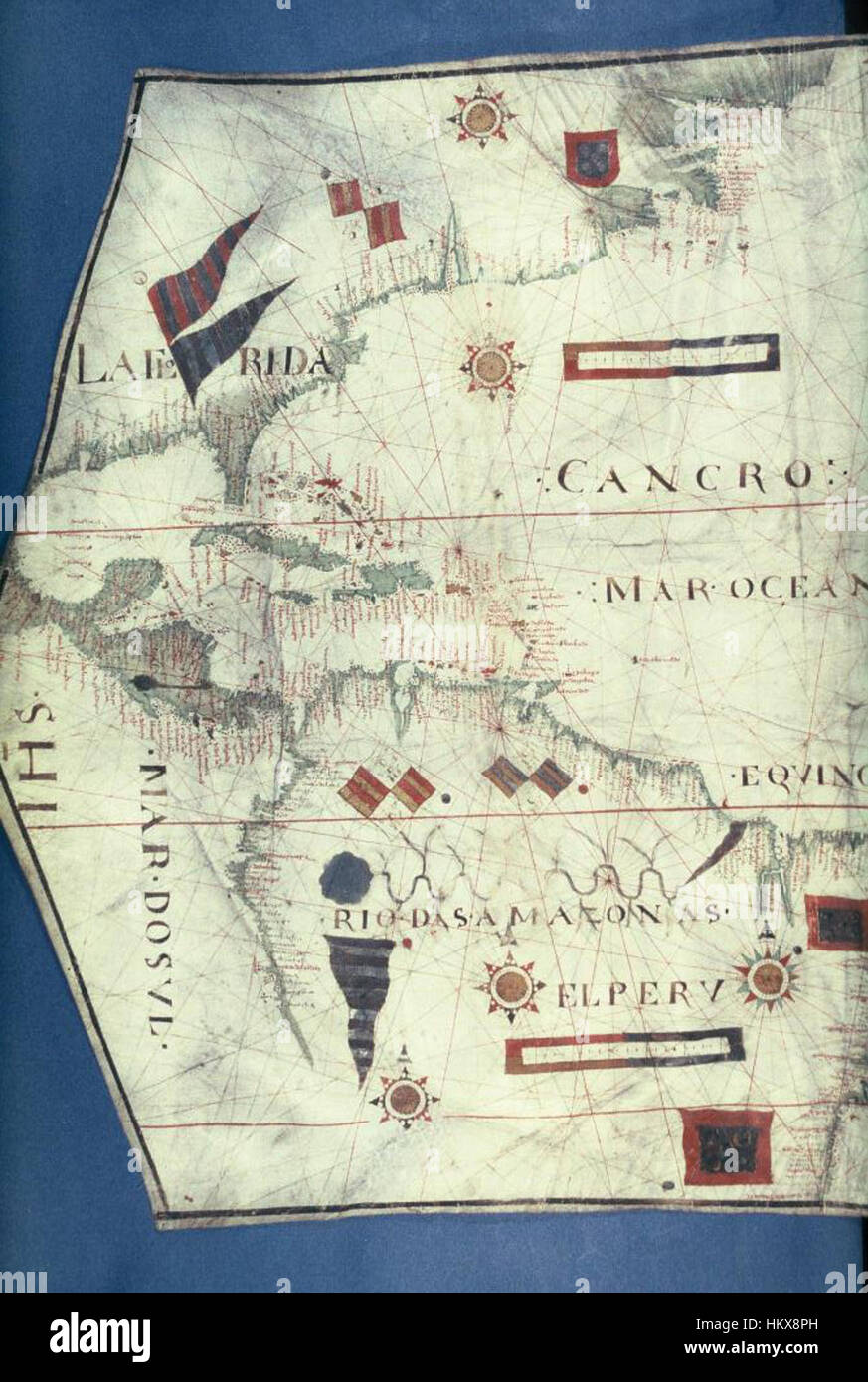 This historical *Portuguese portolan* map of the Atlantic Ocean, dating ...