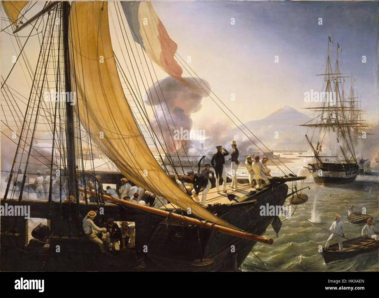 This historical painting depicts the bombardment of Saint-Jean d'Ulloa ...