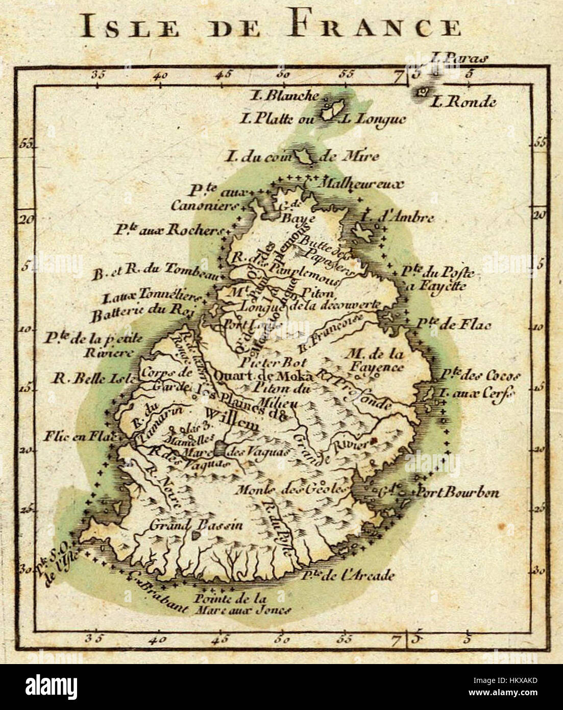 This detailed artwork of the Isle de France (now Mauritius) showcases ...