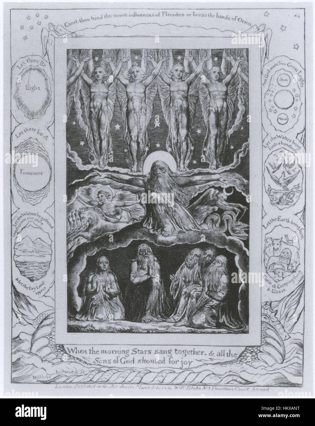 This illustration from the Book of Job, plate 14, depicts a biblical ...