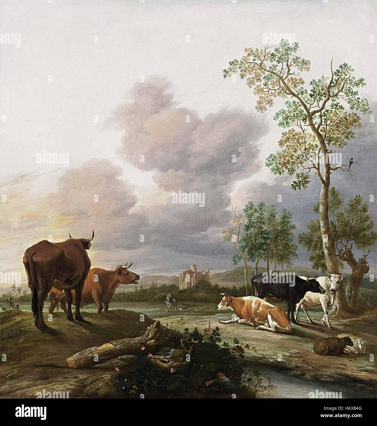 A painting by Aelbert Cuyp, titled 'Landscape with Cows and Sheep ...