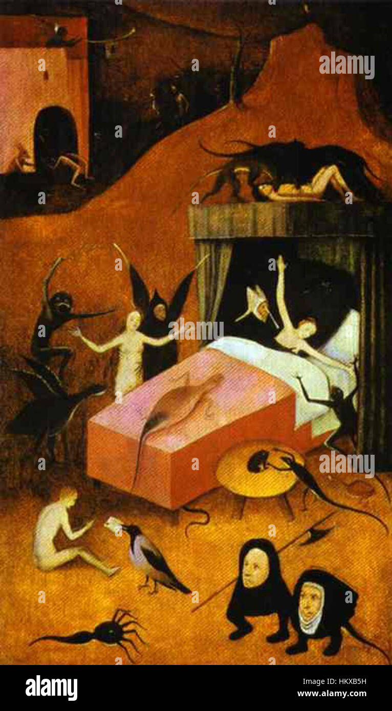 The painting 'Death of the Reprobate' by Hieronymus Bosch portrays a ...