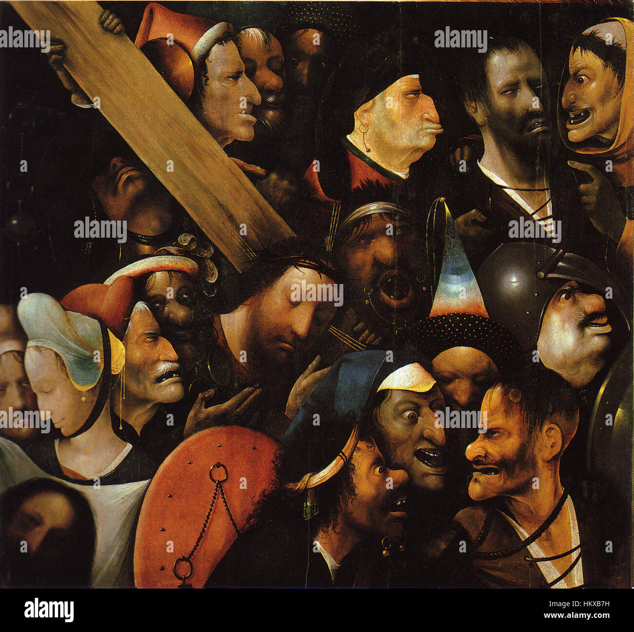 'Portement' by Hieronymus Bosch is a detailed religious-themed painting ...