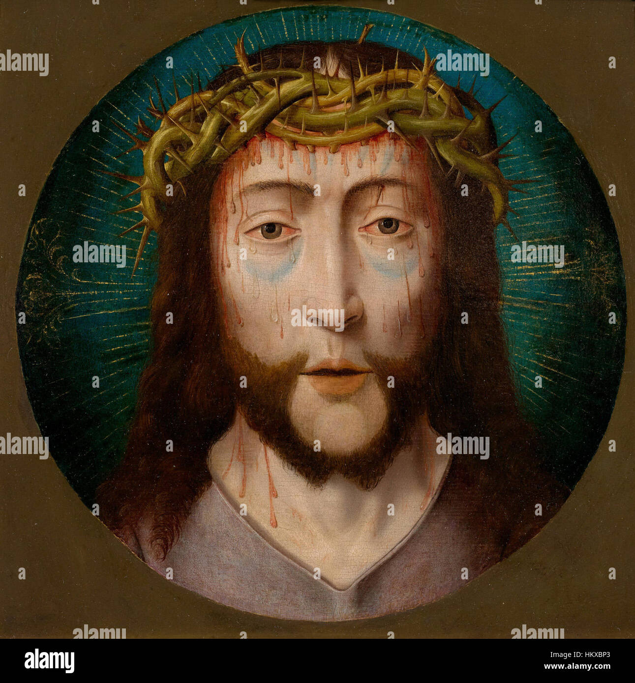 This painting, a work by a follower of Hans Memling, portrays Jesus ...