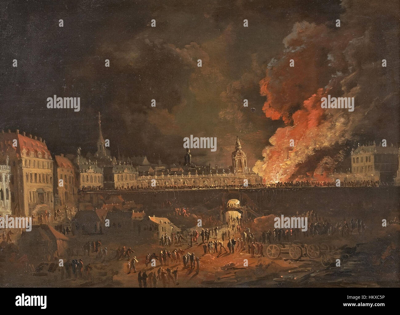 An 18th-century painting of a fire in the Zwinger Palace, Dresden ...