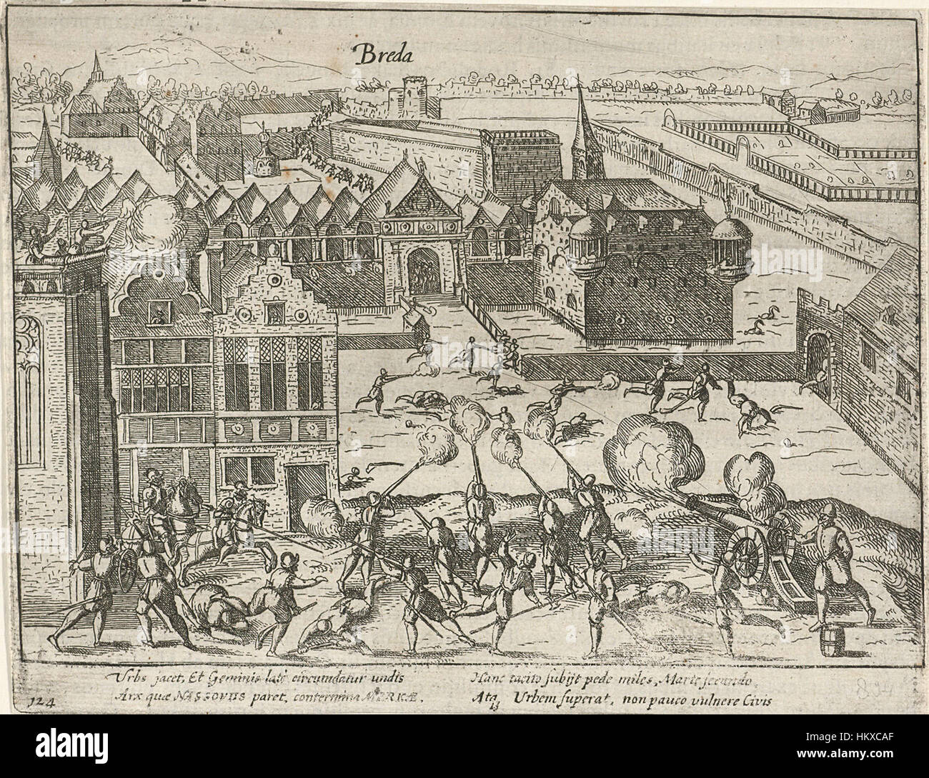 A historical painting depicting the Siege of Breda in 1581. The oil ...