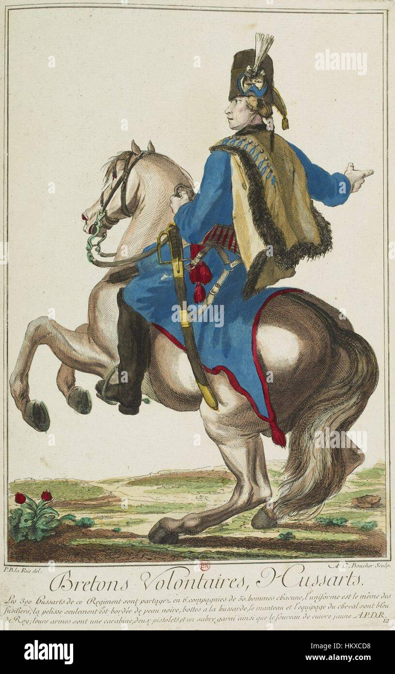 A historical painting depicting the Bretons Volontaires and Hussarts ...