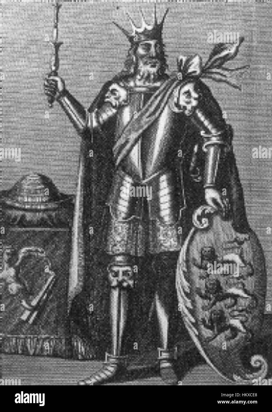 A painting depicting Brian Boru, the High King of Ireland, in a scaled ...