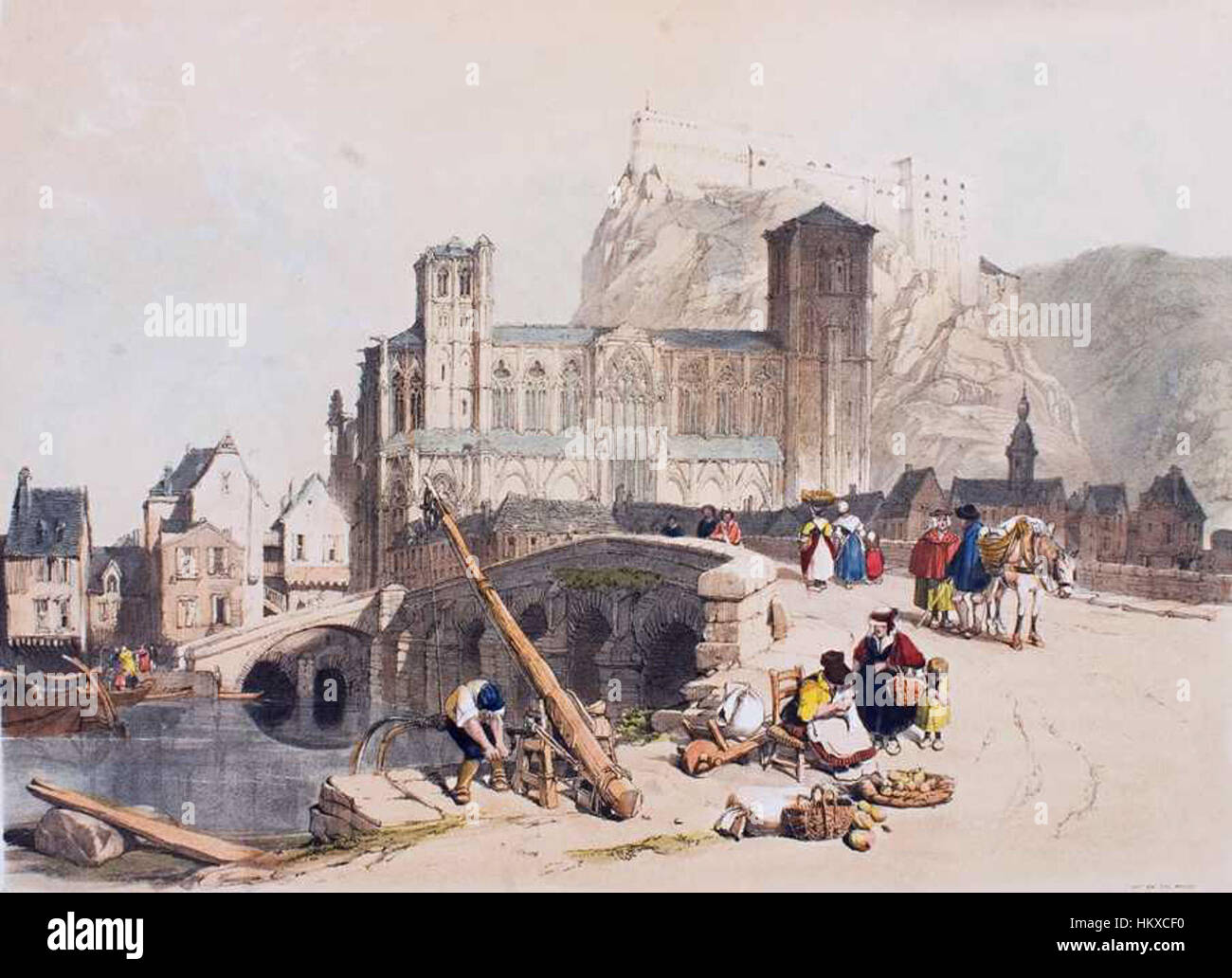 This oil painting showcases the scenic view of Huy, Belgium, with its ...
