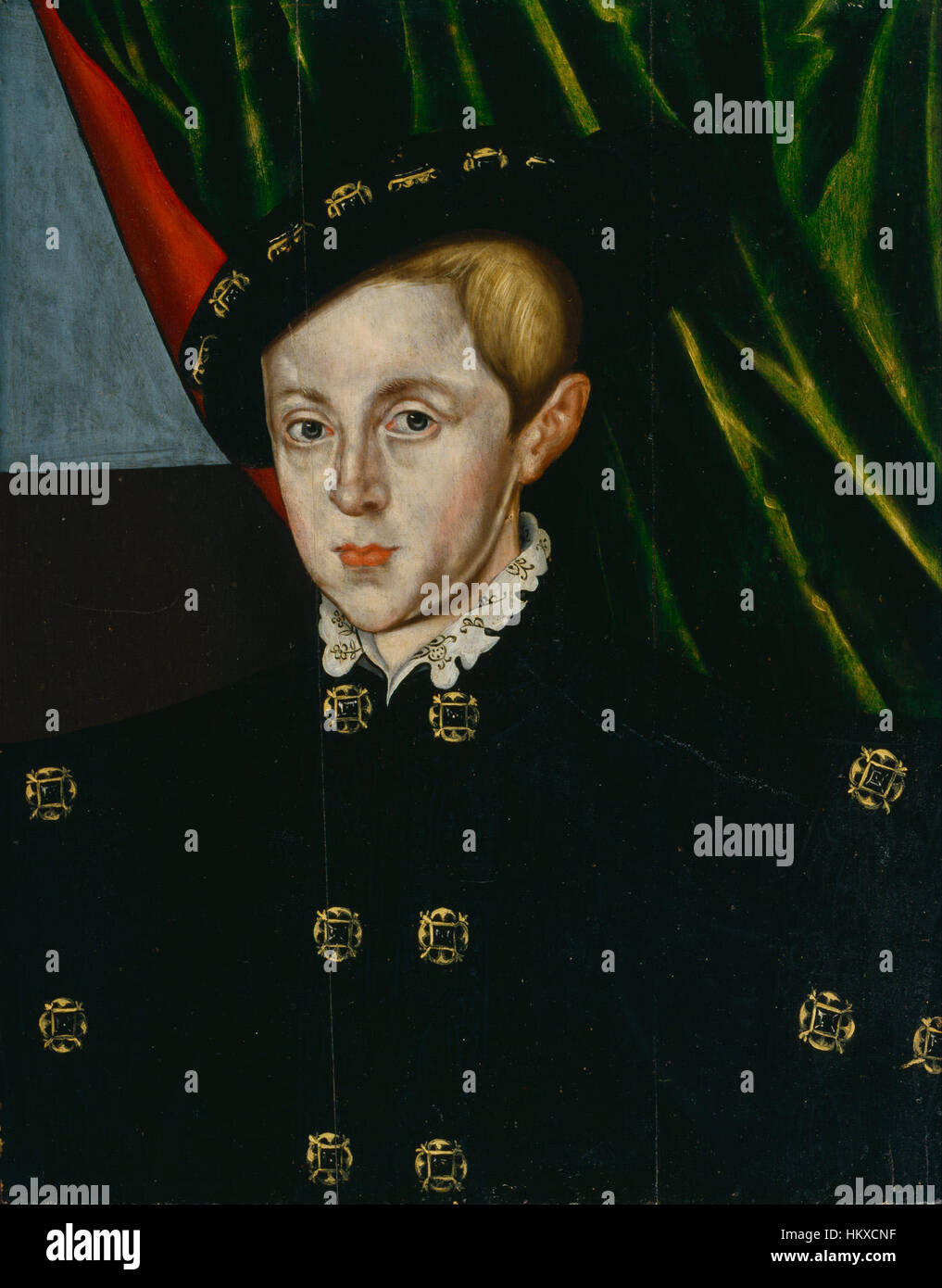 This portrait, attributed to the British School, depicts King Edward VI ...