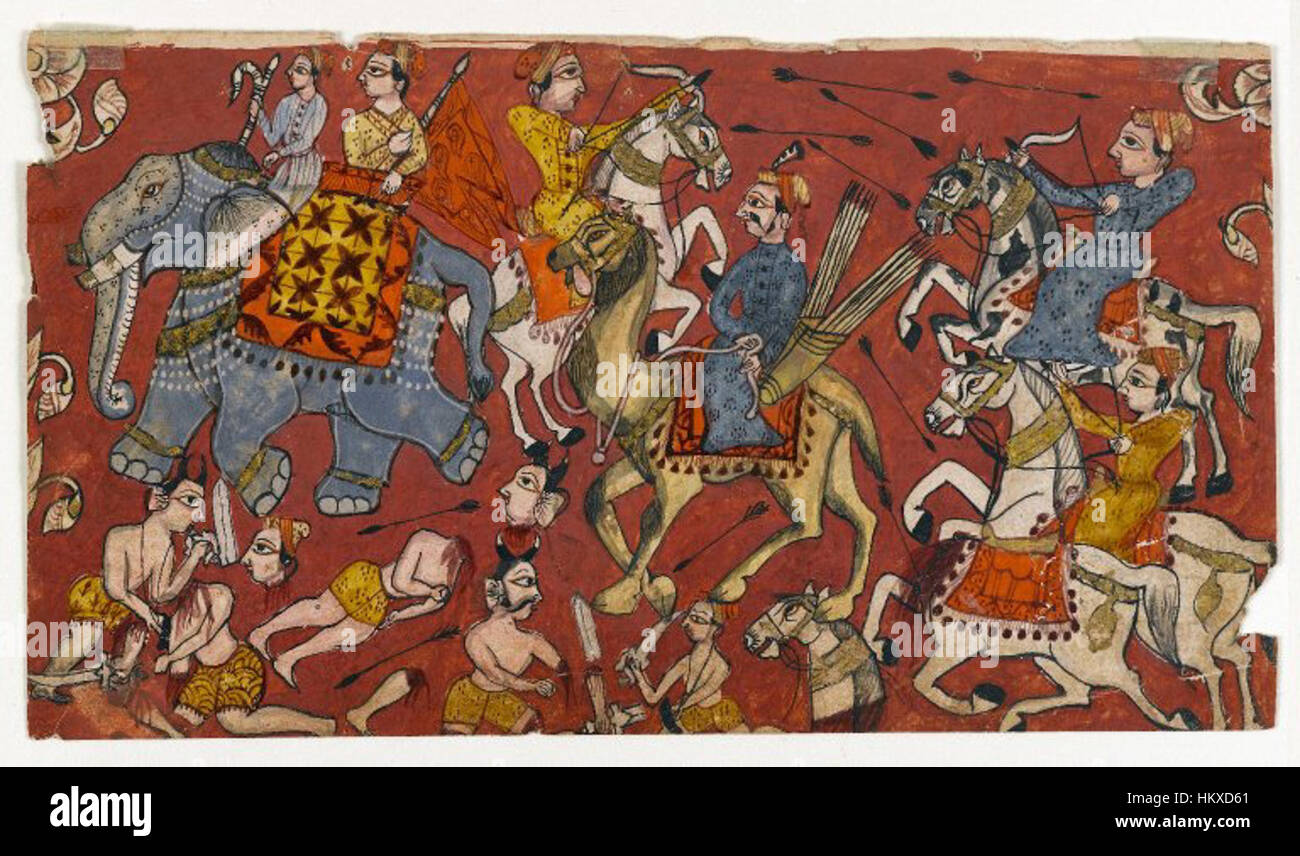 This painting, part of the Bhagavata Purana series, depicts a battle ...