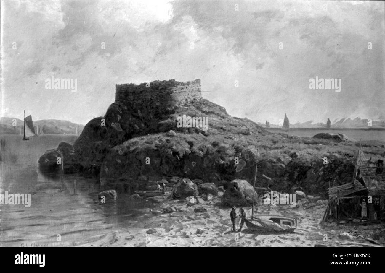 'Fort Dumpling, Rhode Island,' painted by George L. Clough, depicts the ...