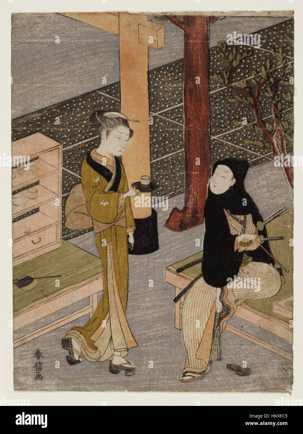 Suzuki Harunobuâ€™s ukiyo-e print 'The Artist and O-sen' is a fine ...