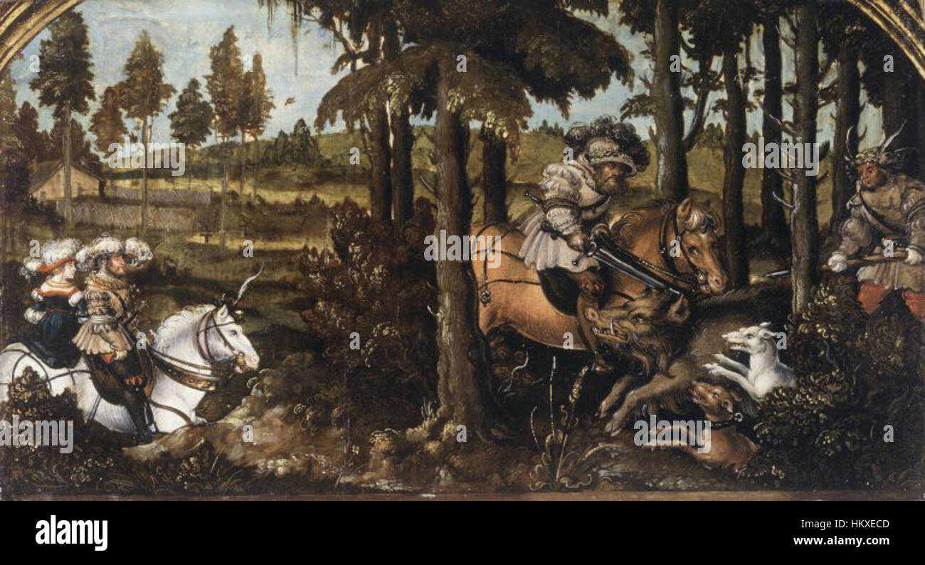 'The Boar Hunt' by Hans Wertinger, displayed at the Brooklyn Museum ...