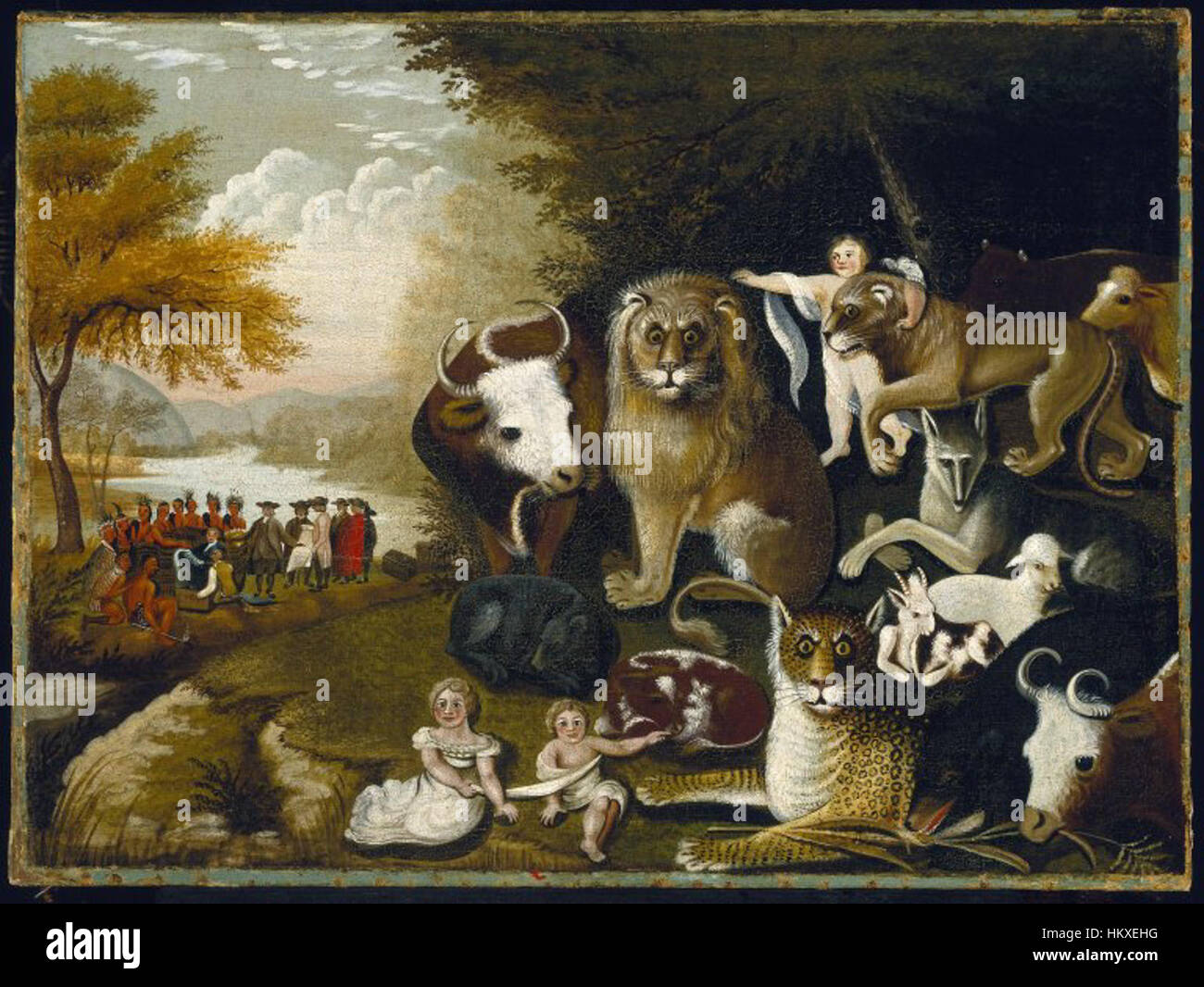 Edward Hicks' 'The Peaceable Kingdom' depicts a scene of harmony among ...