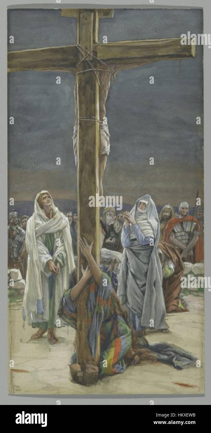 This painting by James Tissot, titled 'Woman Behold Thy Son (Stabat Mater)', depicts the ...