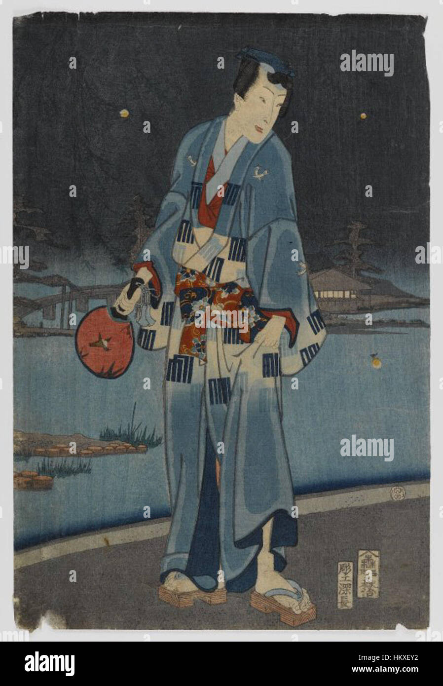 A woodblock print by Utagawa Toyokuni III (Kunisada), depicting a scene ...