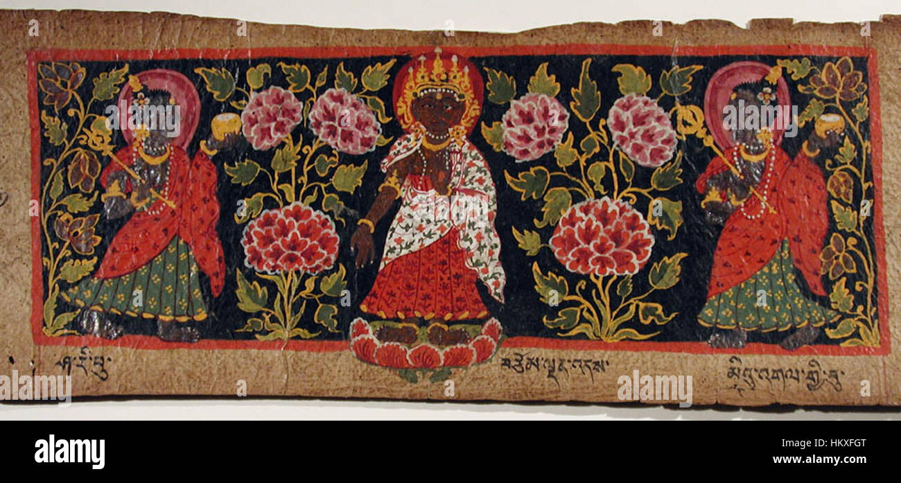 This artwork depicts Buddha alongside his foremost disciples, Sariputra ...