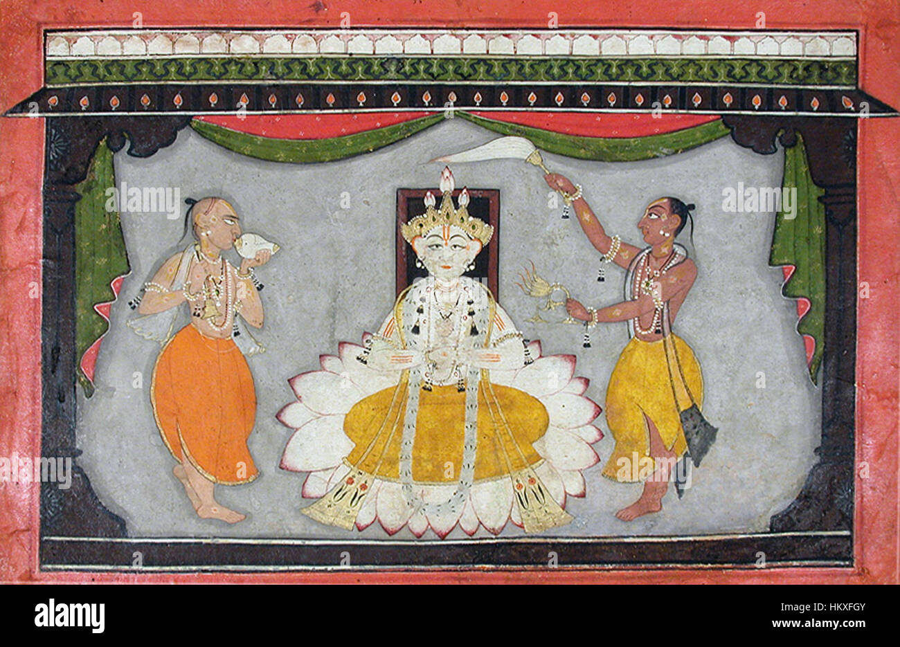 This artwork depicts the Buddha in the form of the Hindu god Vishnu, a ...