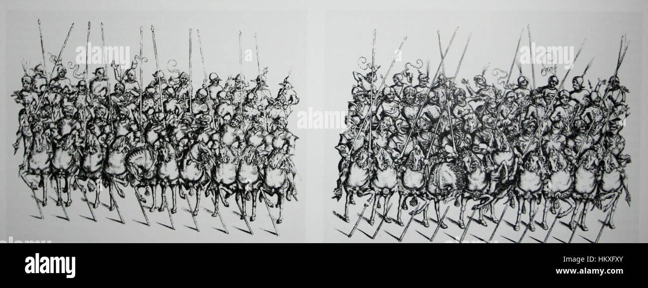 This painting depicts Burgundian mounted crossbowmen and gendarmes in ...
