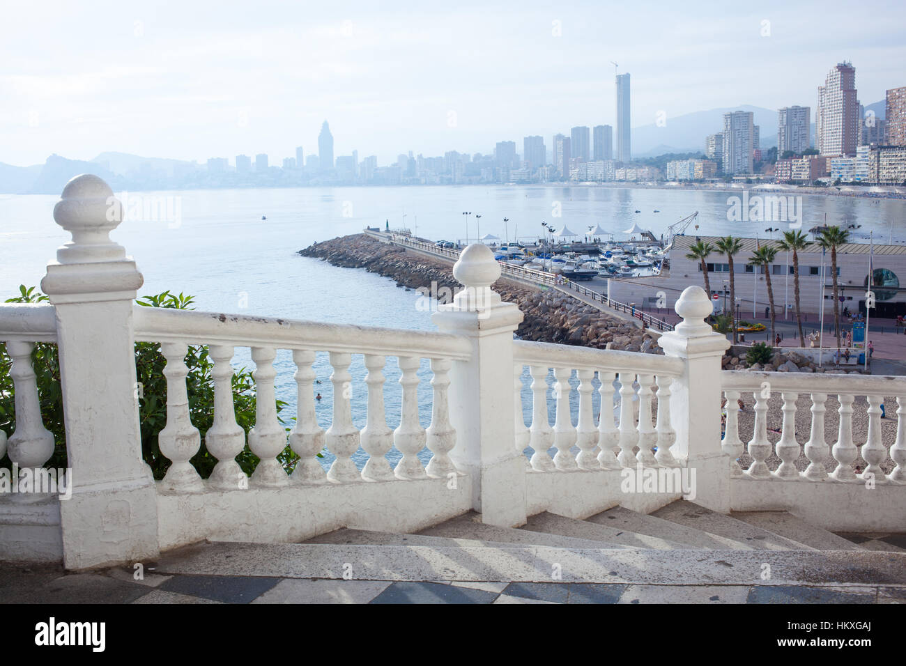Balcony with view of Benidorm Levante Beach from Mediterranean Costa ...
