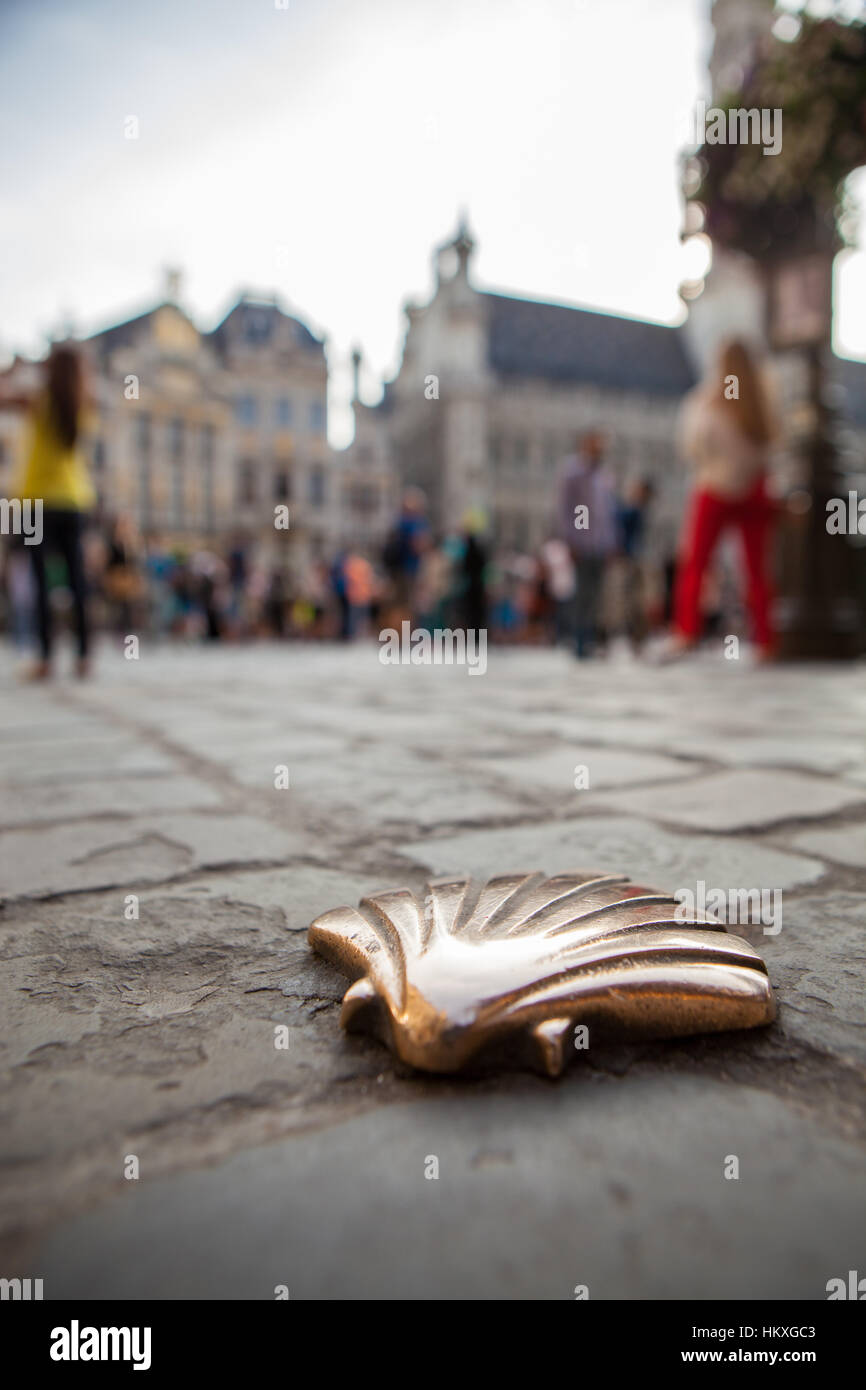 Pilgrims shell, St James shell with a crowd of people on the main ...