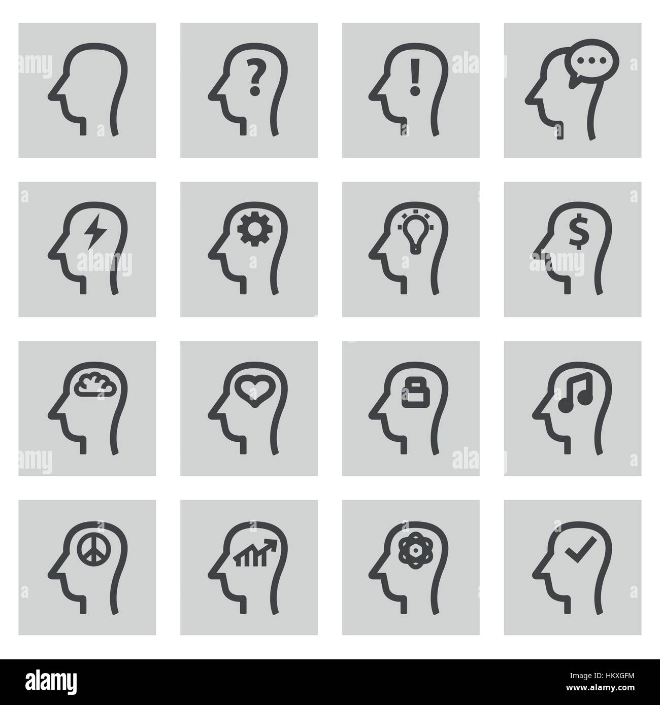 Vector line thoughts icons set on grey background Stock Vector Image ...