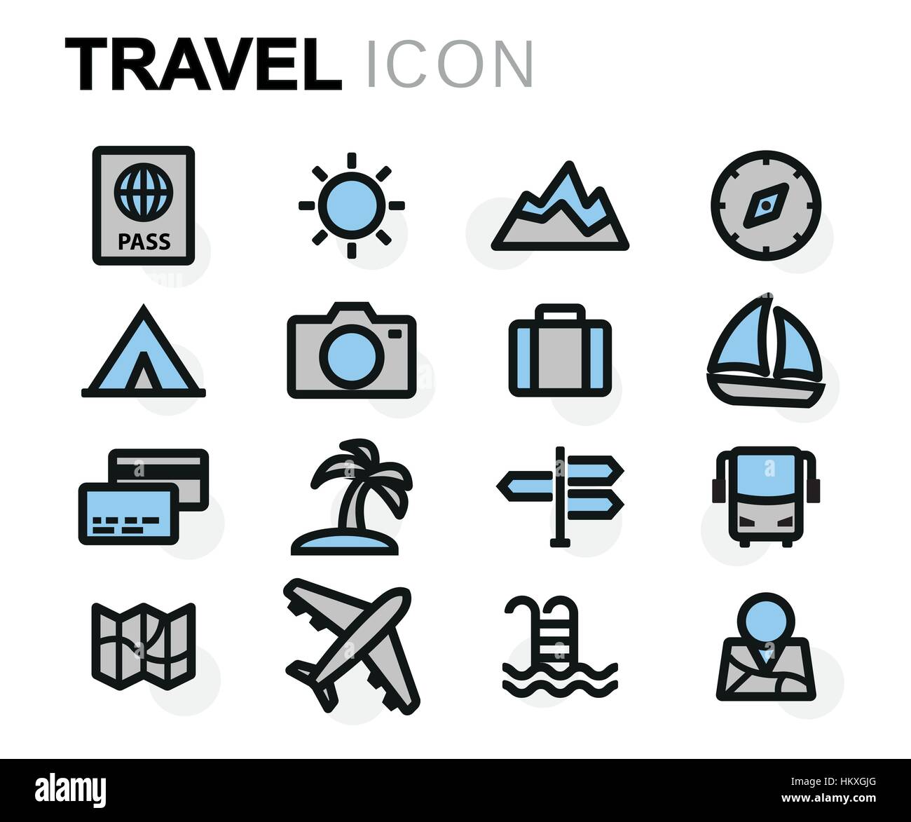 Vector flat travel icons set on white background Stock Vector Image ...