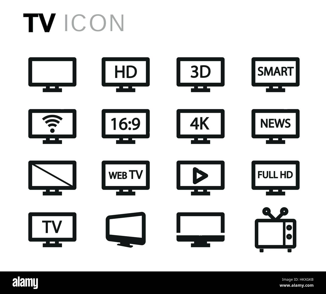 Vector line tv icons set on white background Stock Vector Image & Art ...