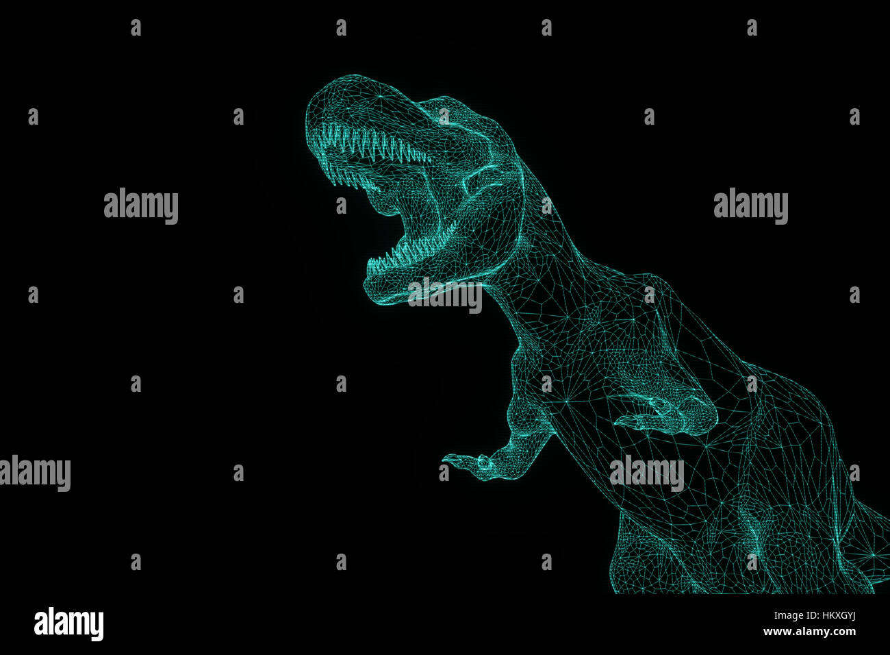 Dinosaur TRex in Hologram Wireframe Style. Nice 3D Rendering Stock ...